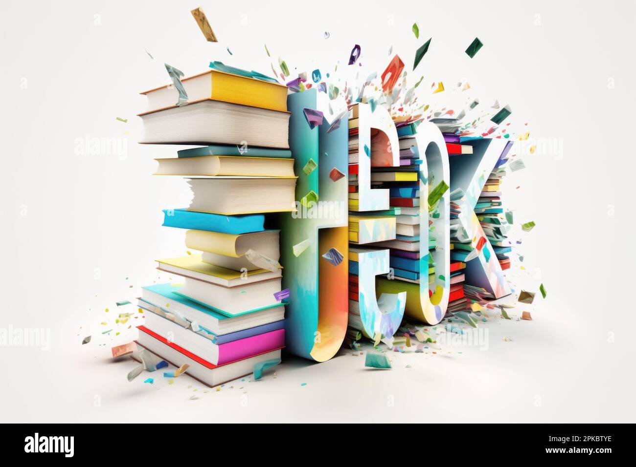 Books in bright covers scatter in different directions, template for ...