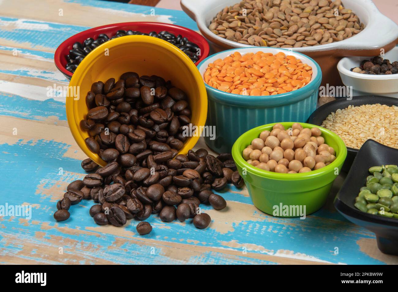 assorted bowls with raw grain and seeds viewed from above Stock Photo ...