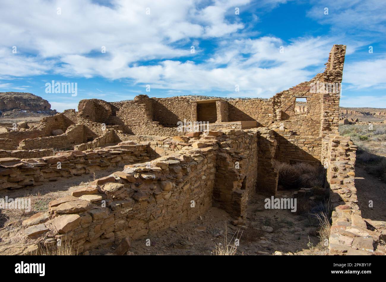 View from within ancient stone Chaco civilization house with different ...