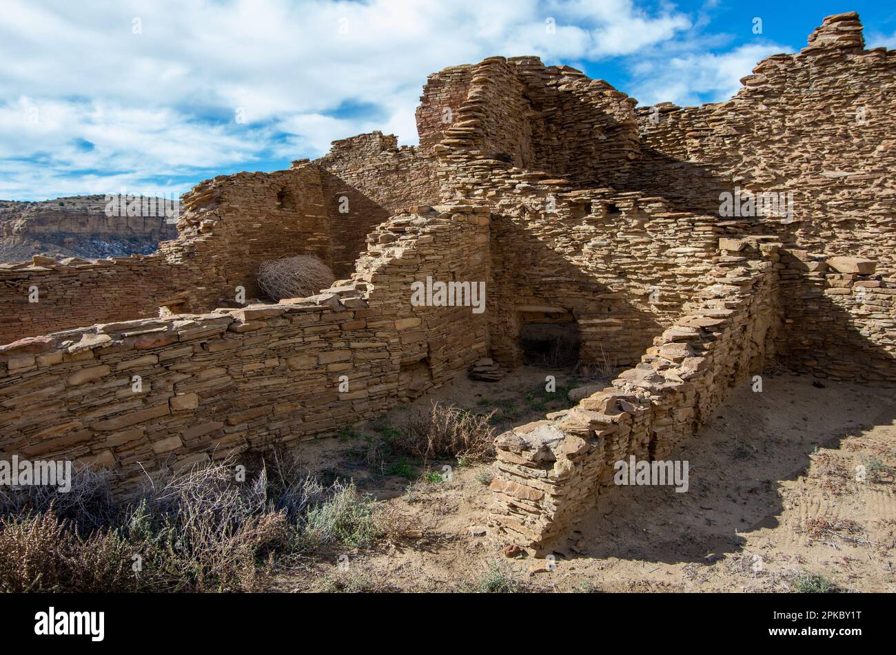 View from within ancient stone Chaco civilization house with different ...