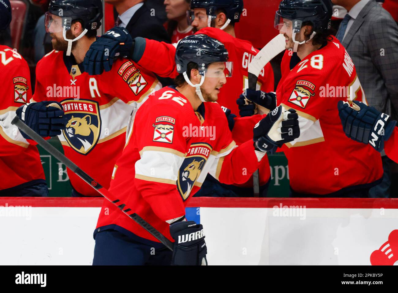Florida Panthers defenseman Brandon Montour (62) is congratulated for ...