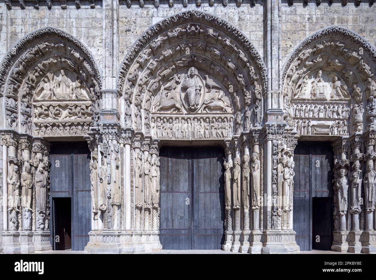 the three portals of the West entrance, Chartres cathedral, France ...