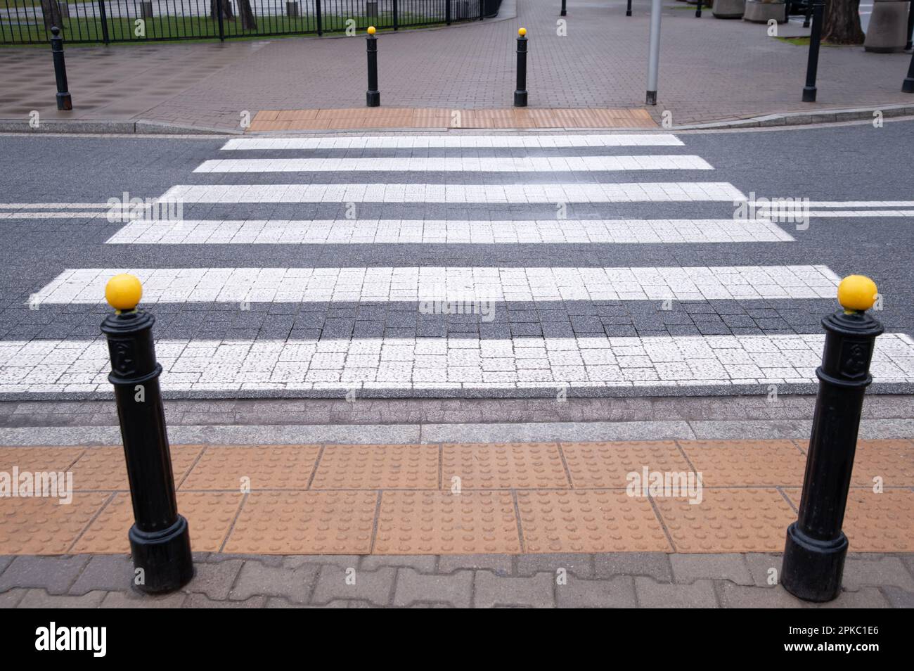 View on pedestrian crossing in city. Road regulations Stock Photo - Alamy