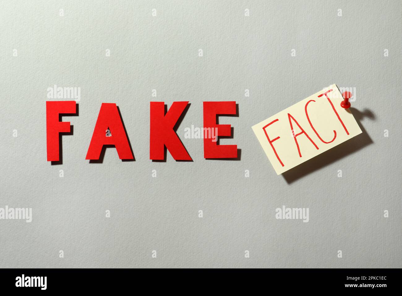 Words Fake and Fact on grey background, flat lay Stock Photo - Alamy