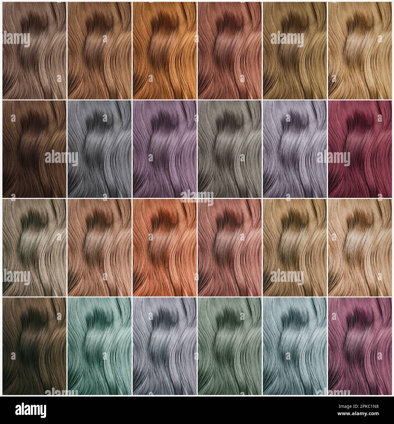 Collage with multicolored hair samples. Color palette Stock Photo - Alamy
