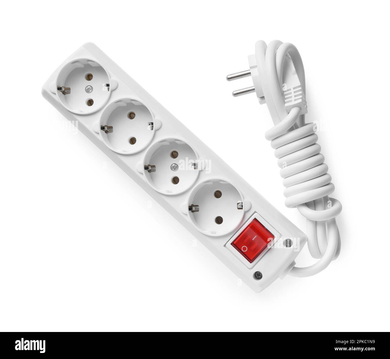 Power strip isolated on white, top view. Electrician's equipment Stock ...