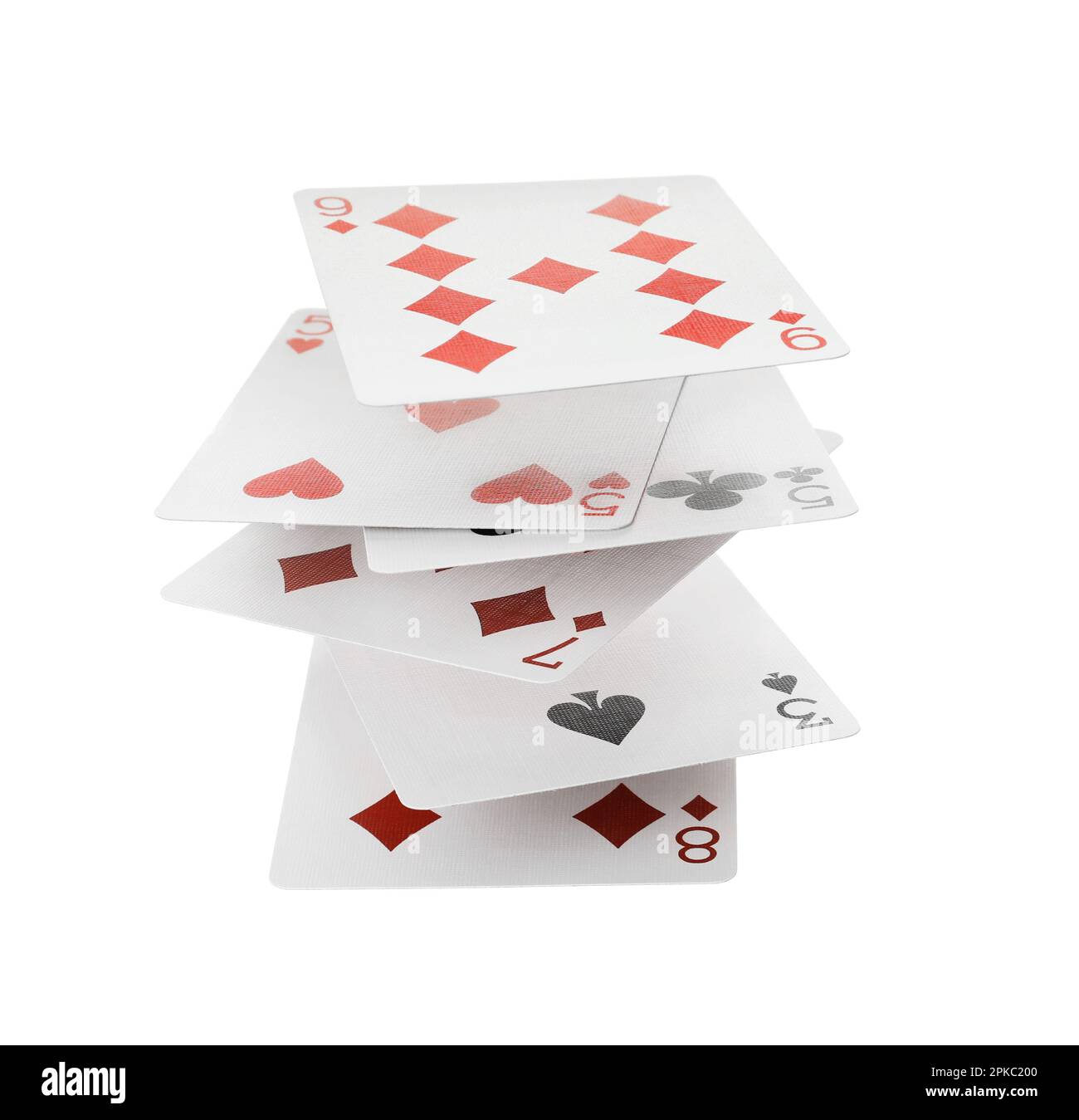 Different playing cards floating on white background. Poker game Stock ...