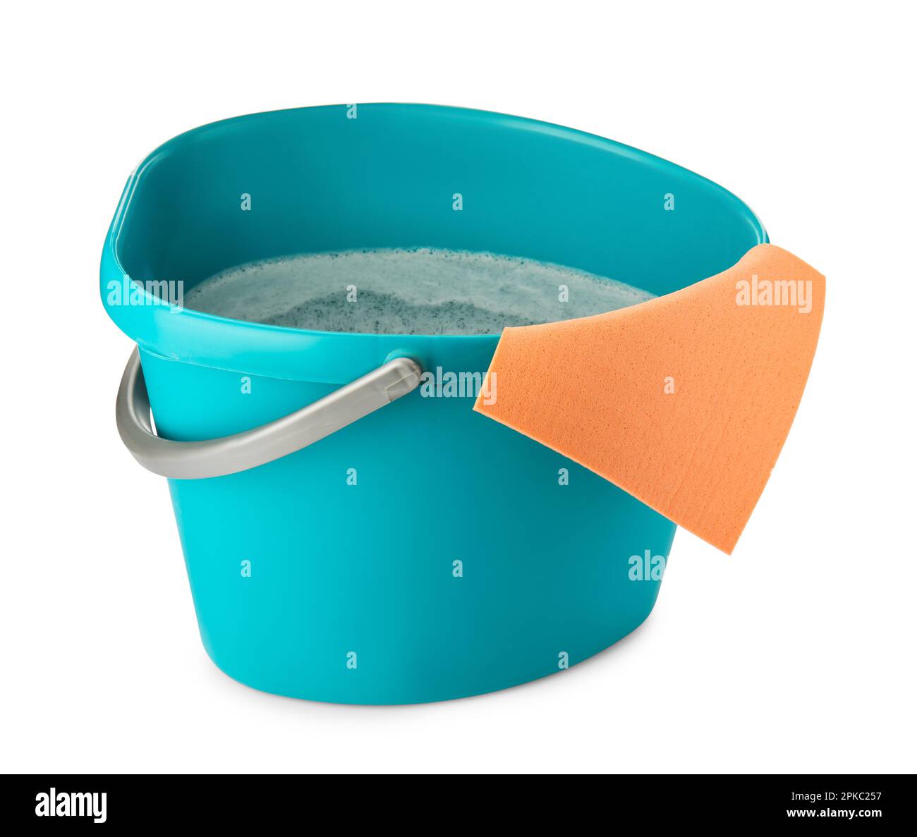 Turquoise bucket with detergent and rag isolated on white Stock Photo ...