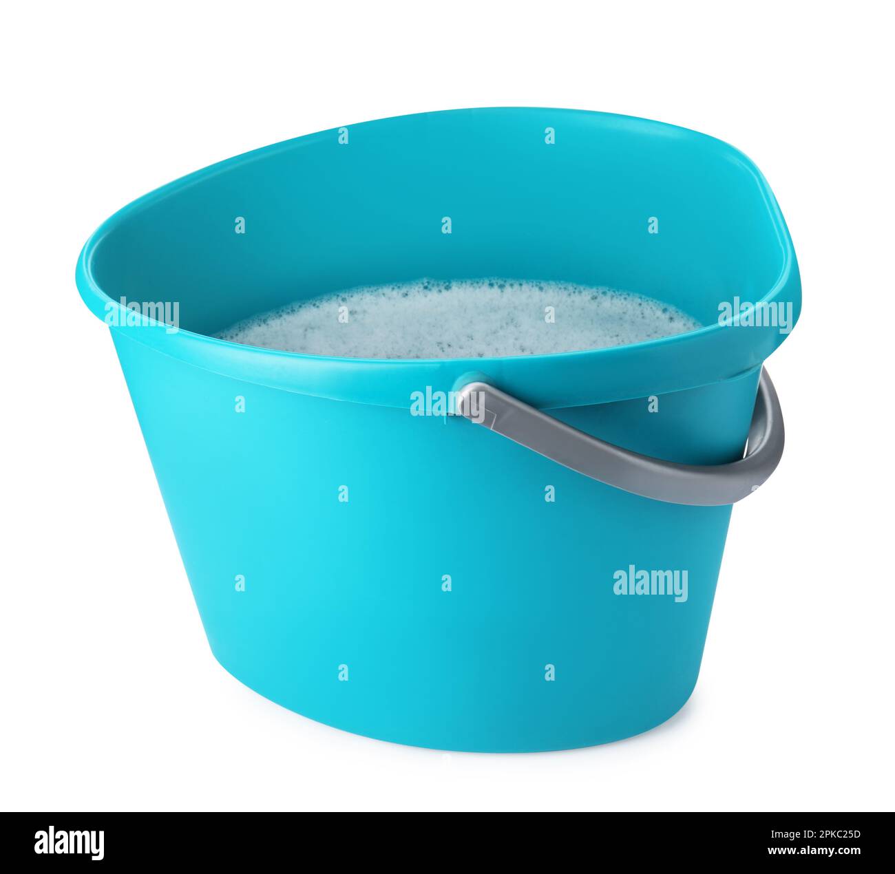 Turquoise bucket with detergent isolated on white Stock Photo - Alamy