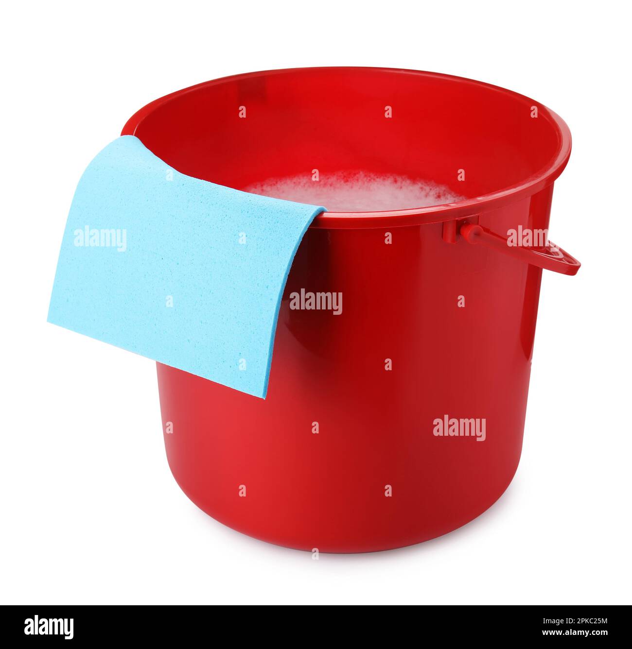 Red bucket with detergent and rag isolated on white Stock Photo - Alamy