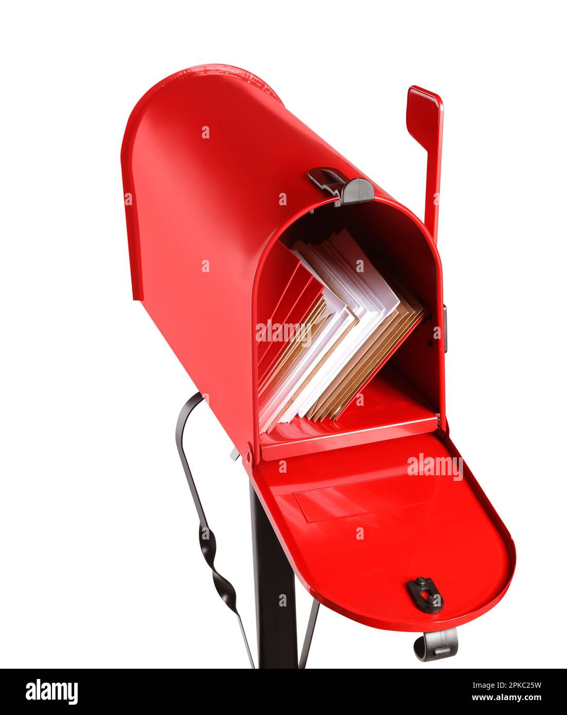 Red letter box with envelopes isolated on white Stock Photo - Alamy