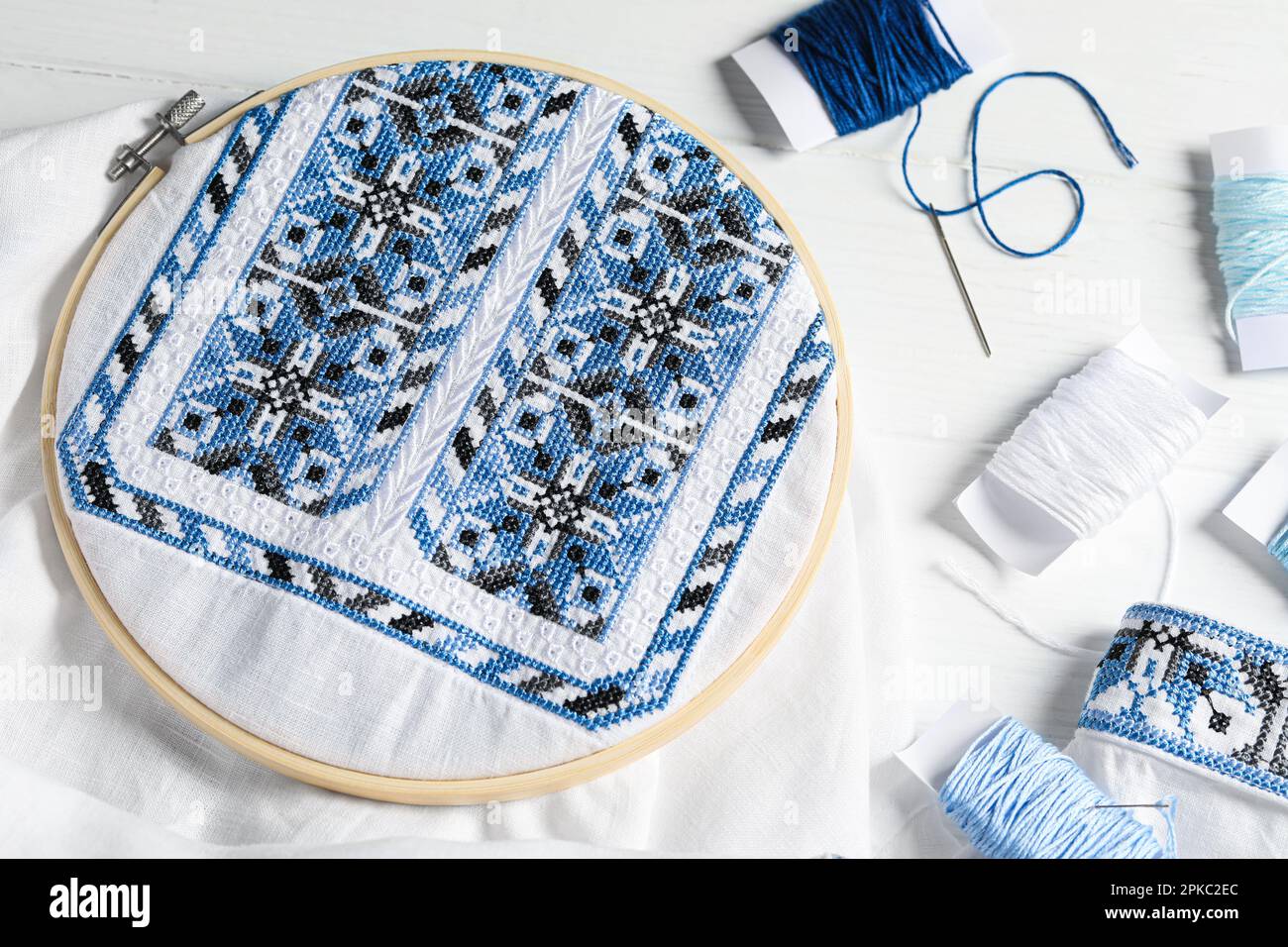 Blue embroidery design hi-res stock photography and images - Alamy
