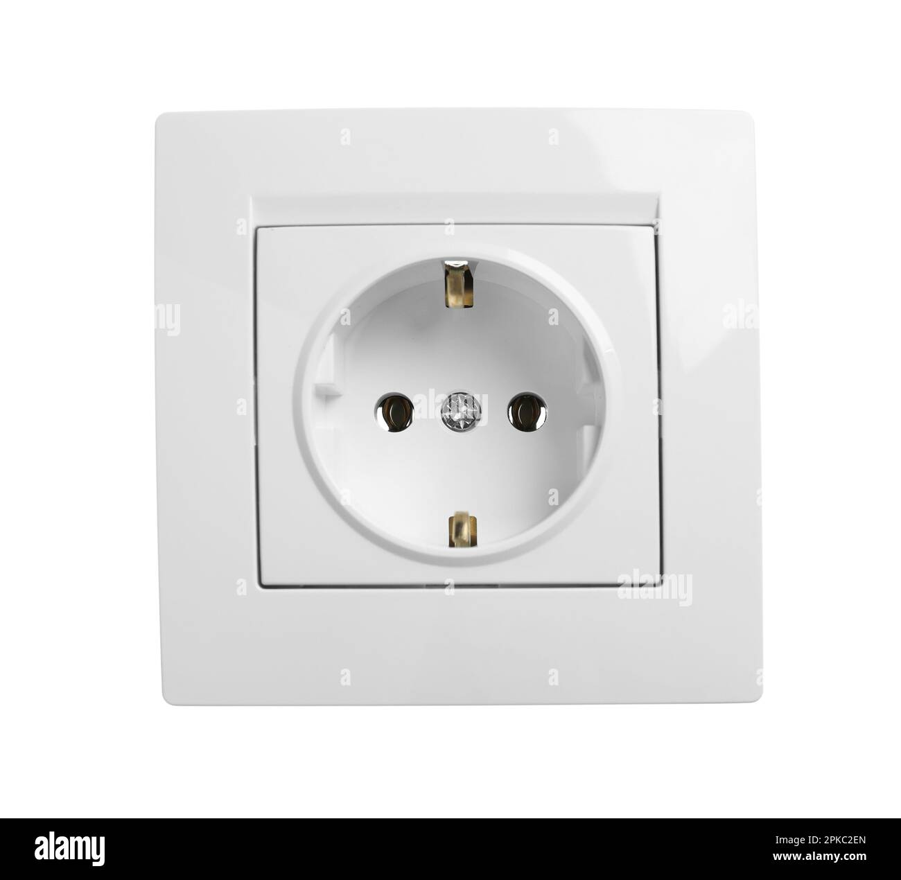 Single plastic power socket isolated on white Stock Photo - Alamy