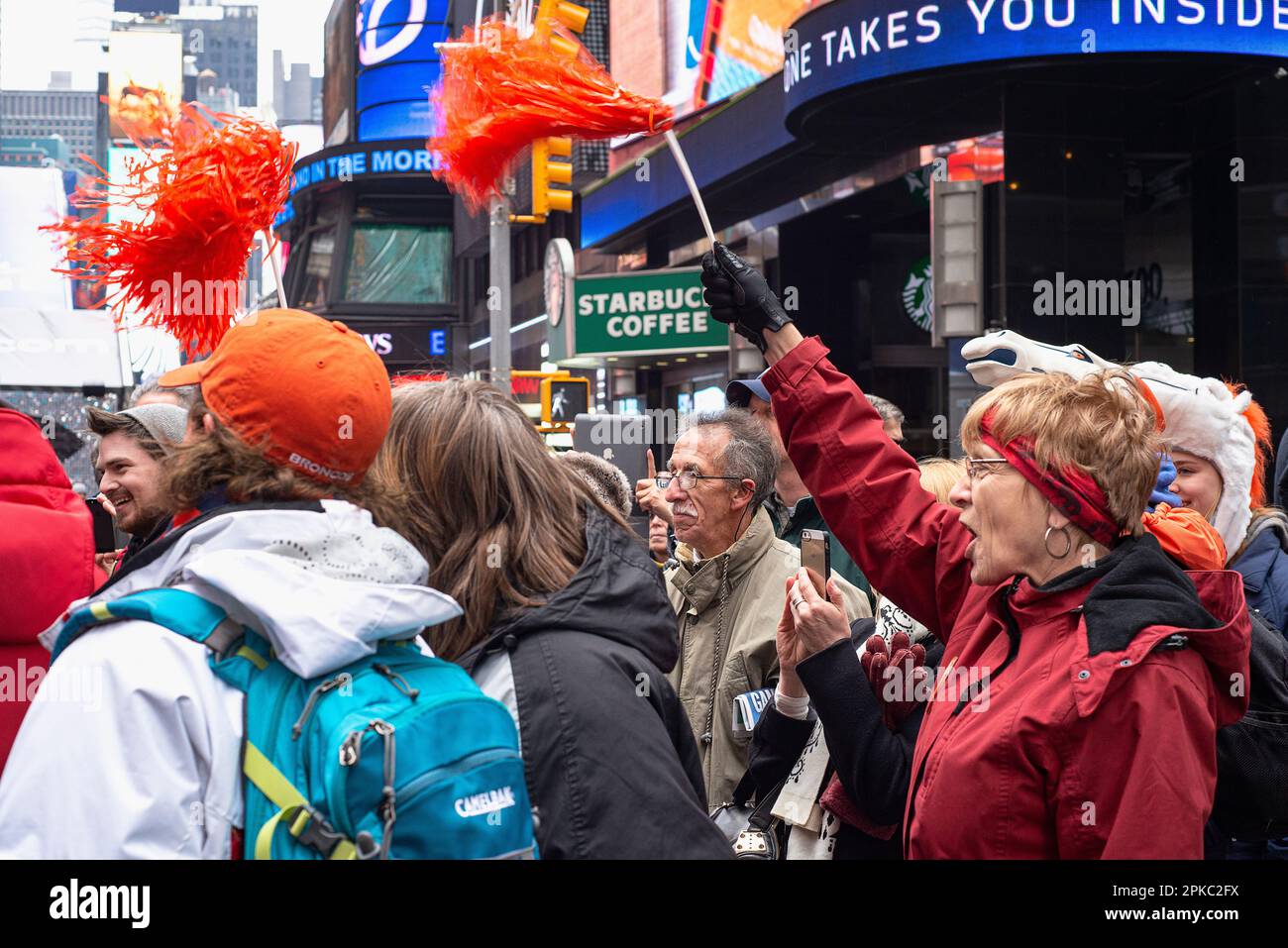 Super Bowl Boulevard in Times Square New York City, 2014. Denver ...