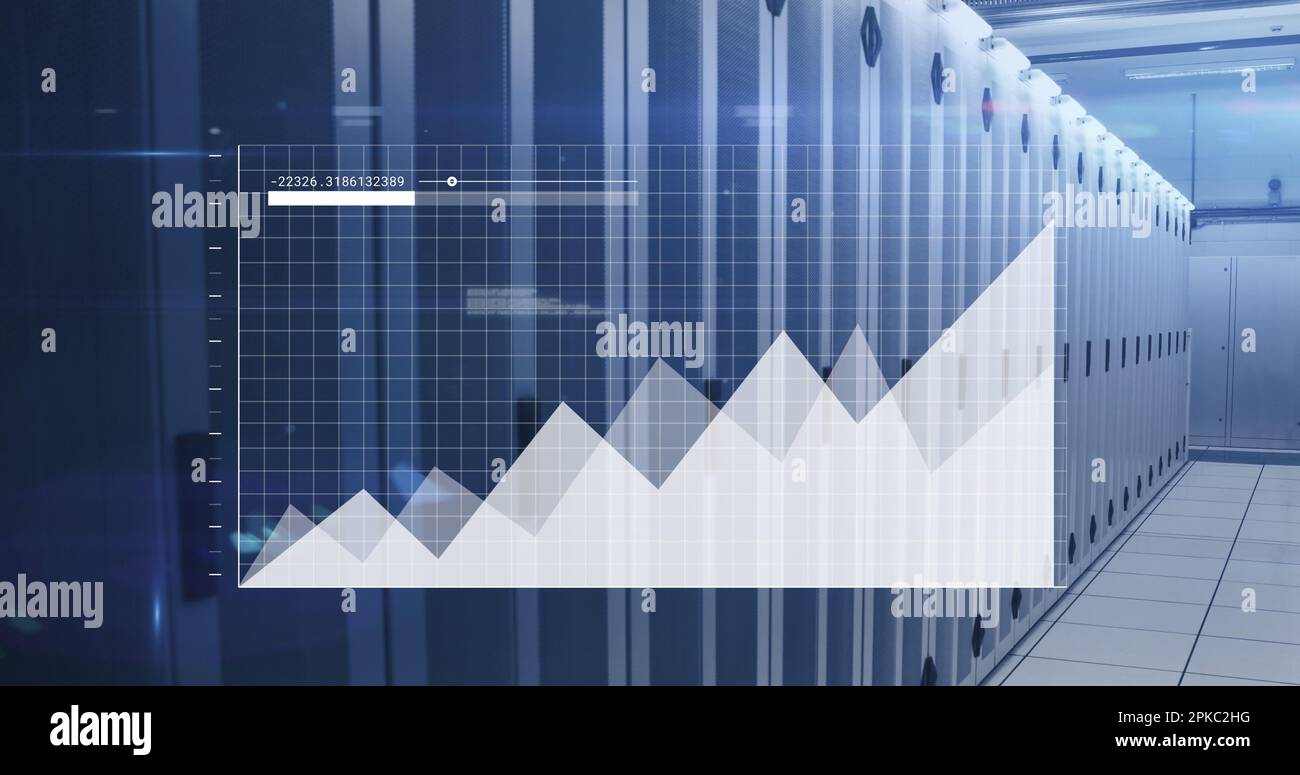 White graph processing data over computer servers in server room Stock ...