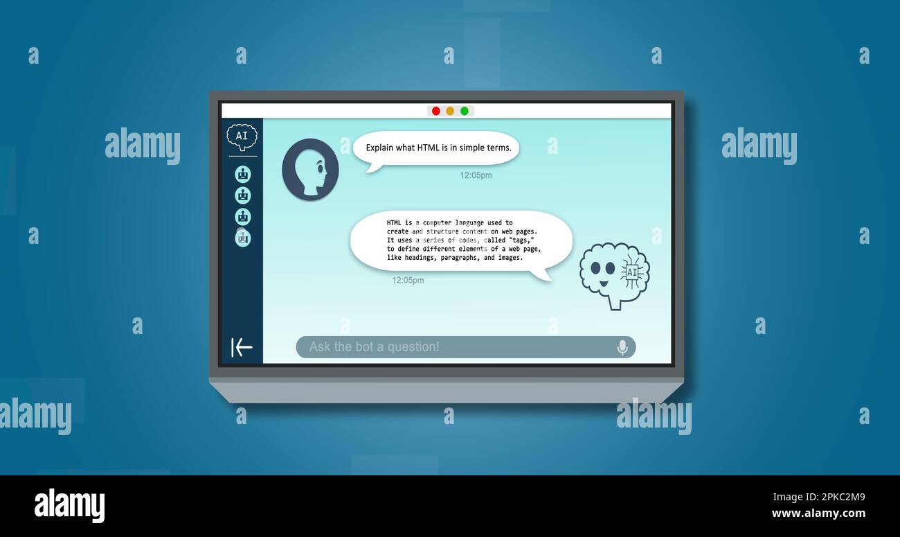 Image of digital screen with ai chat on blue background Stock Photo - Alamy