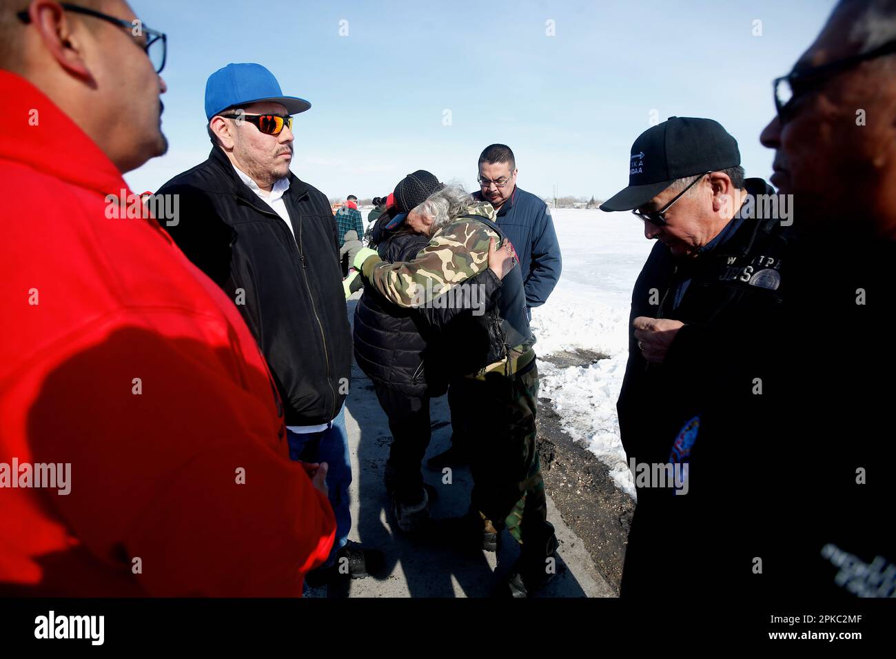 Winnipeg, Canada. 06th Apr, 2023. People embrace at a media conference ...