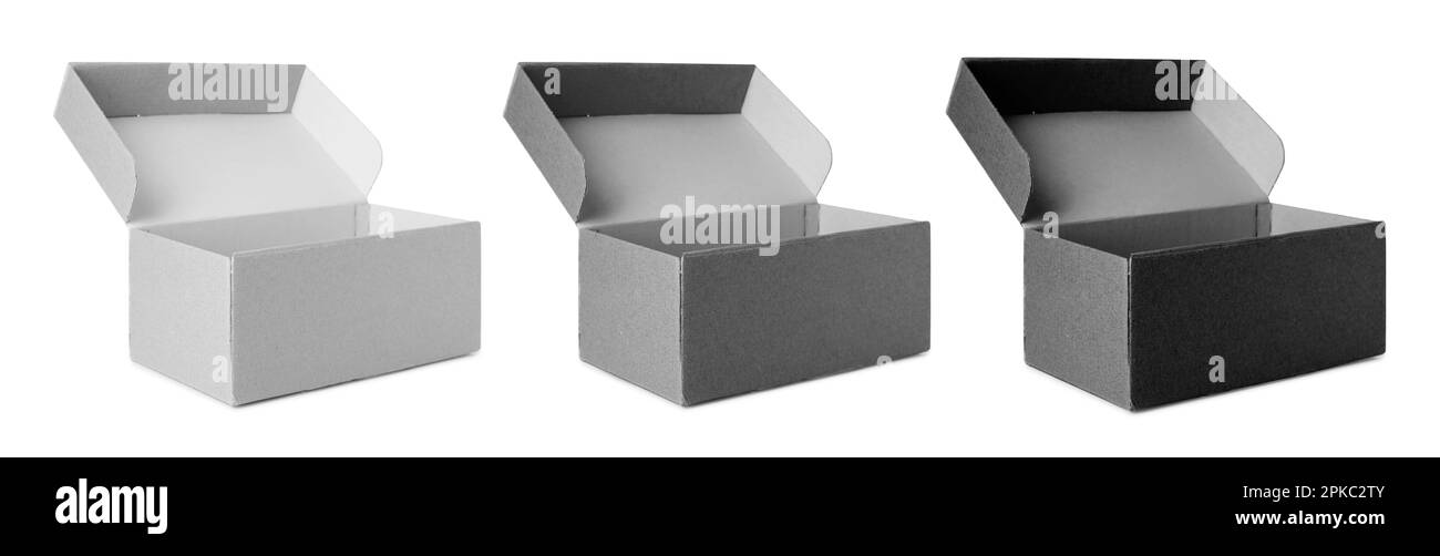 Set of open cardboard boxes on white background. Banner design Stock ...