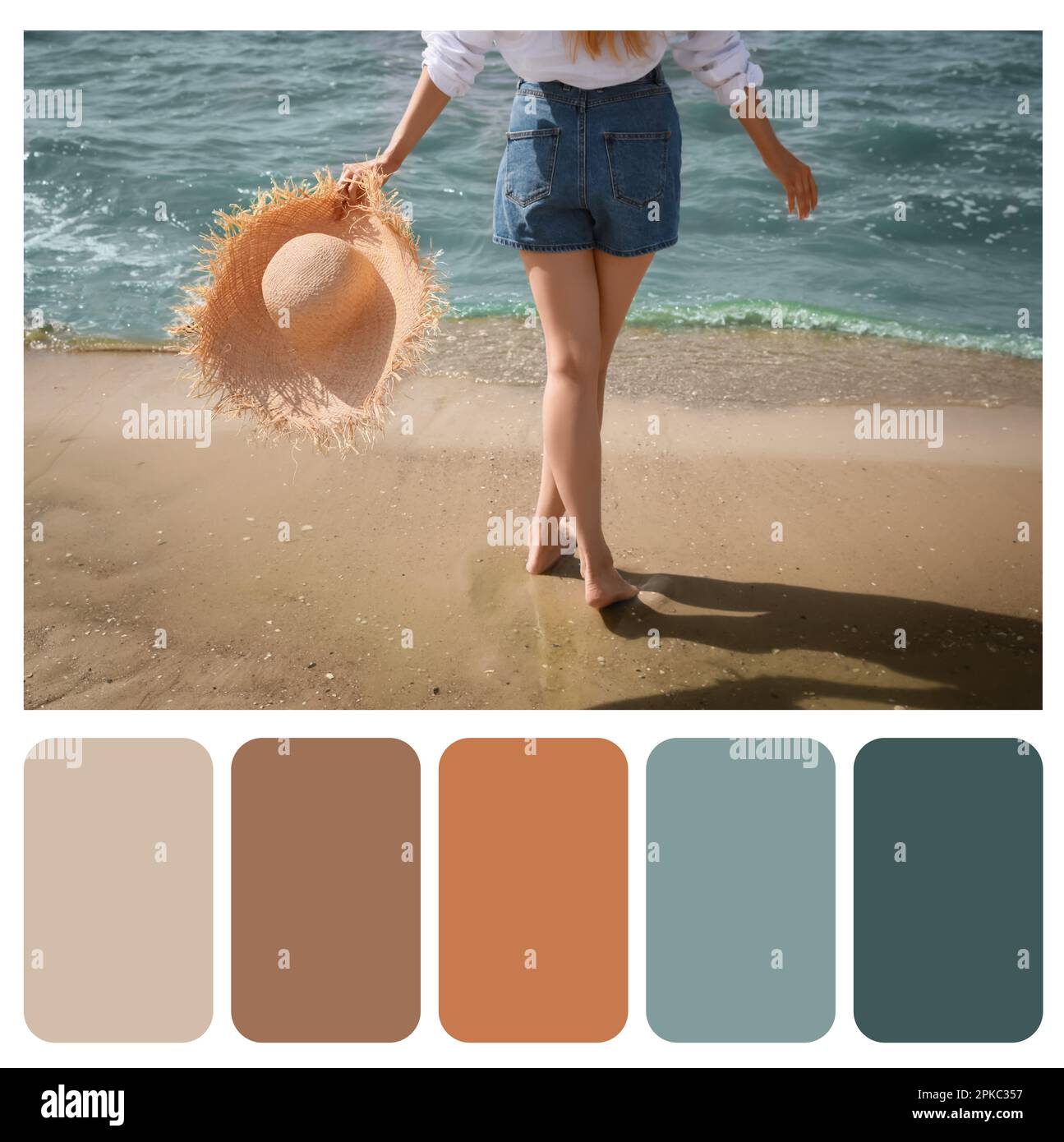 Color palette appropriate to photo of young woman with straw hat near ...