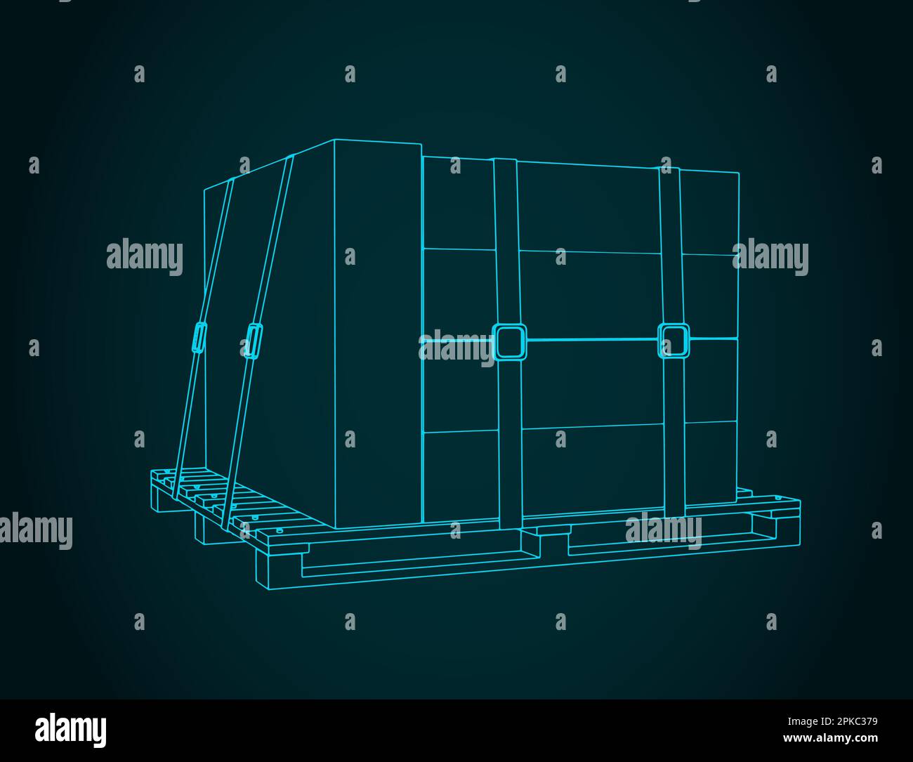 Stylized vector illustration of packaged cargo fixed on pallet Stock ...