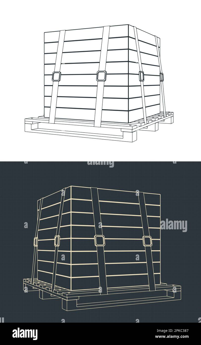 Stylized vector illustration of packaged cargo fixed on pallet Stock ...