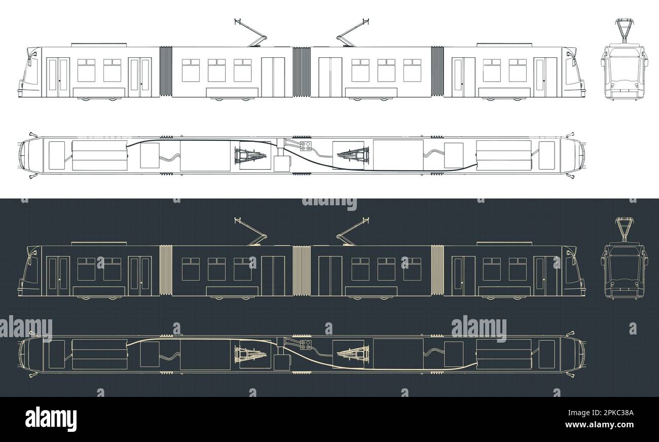 Stylized vector illustration of blueprints of modern tram Stock Vector ...