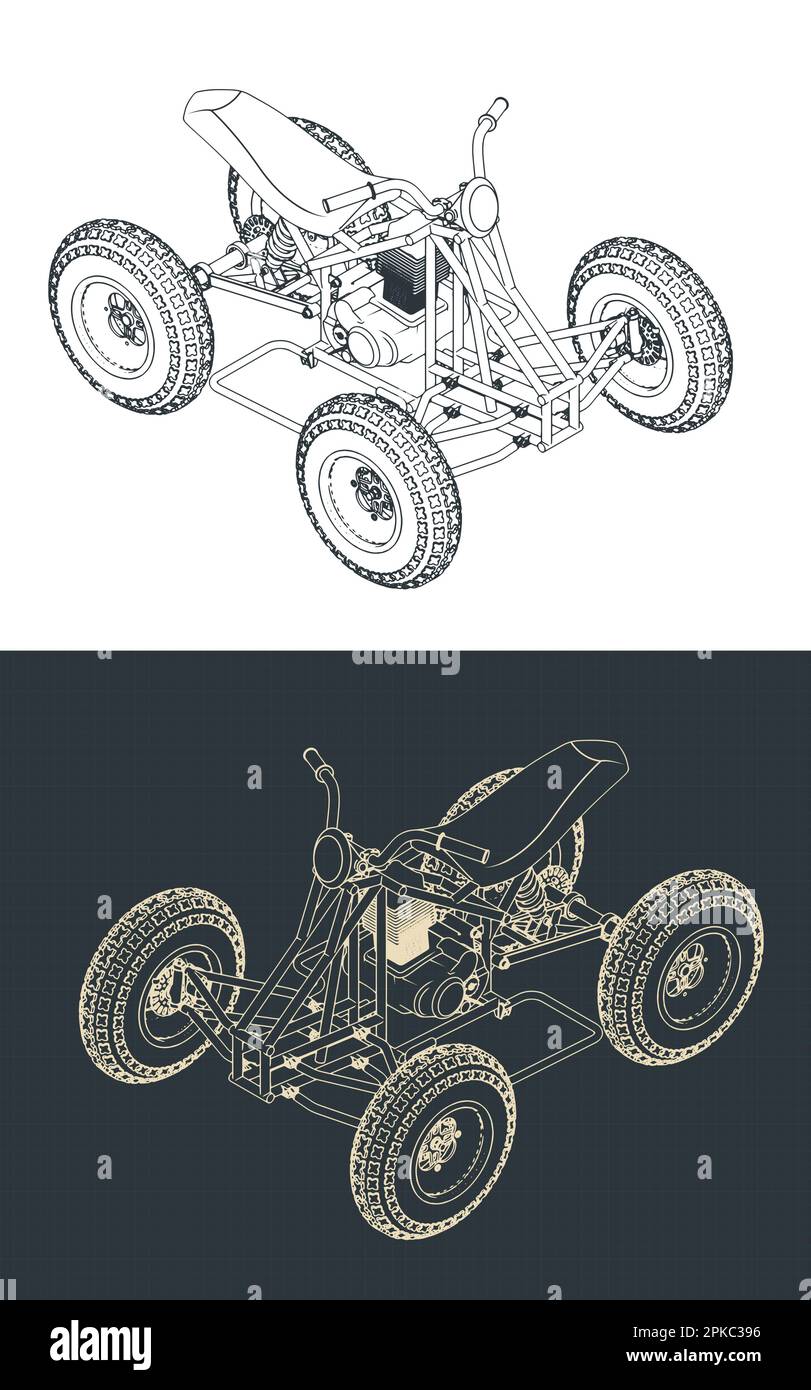 Stylized vector illustration of isometric blueprints of quad bike Stock ...