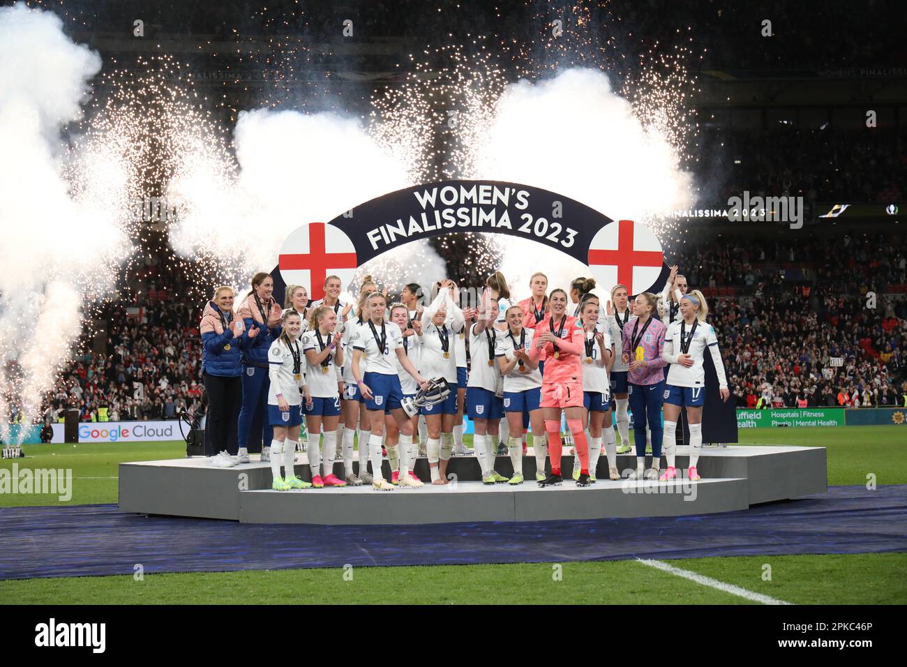 London, UK. 06th Apr, 2023. England Lionesses lift the Finalissima ...