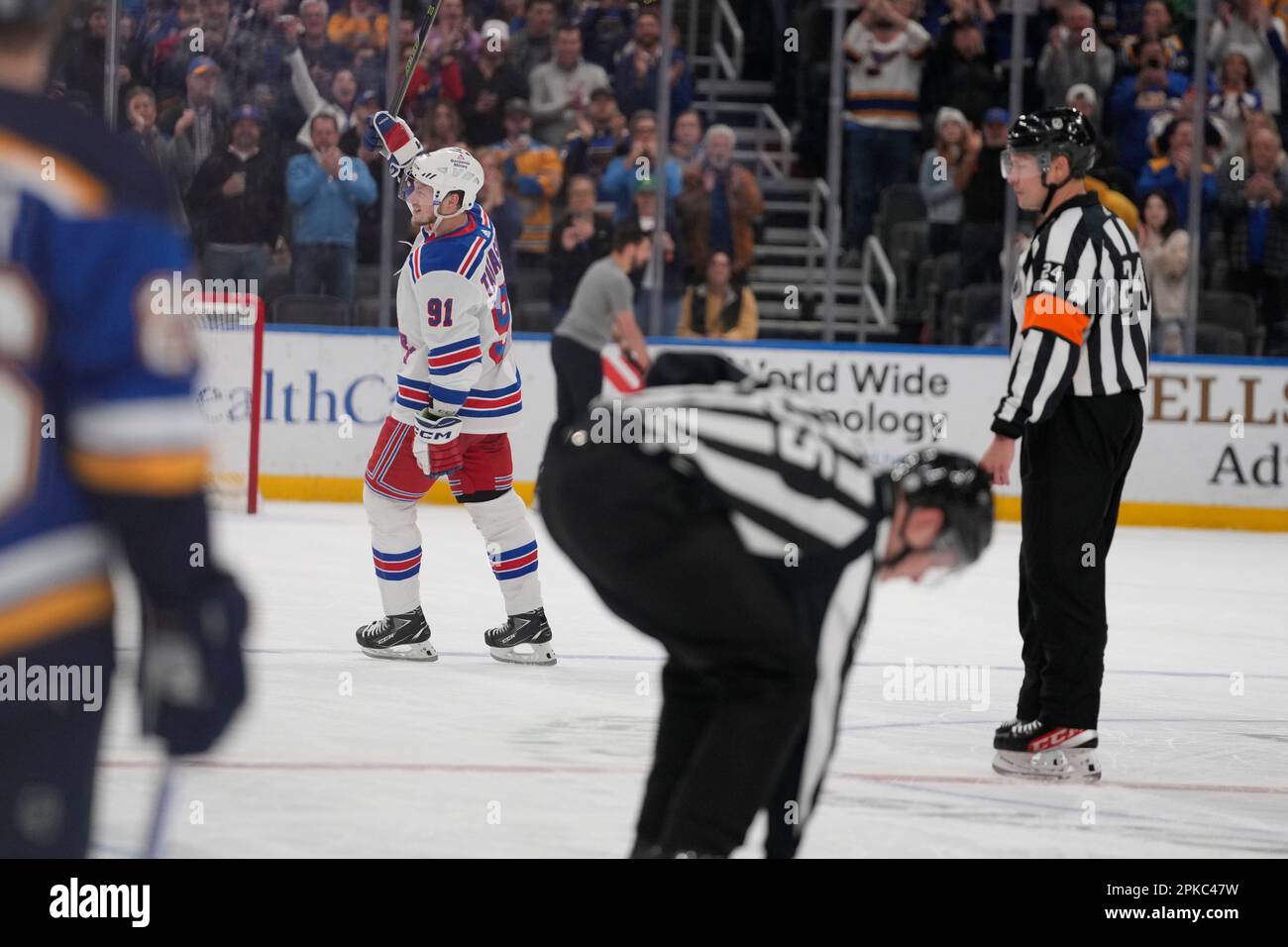 New York Rangers' Vladimir Tarasenko is honored during a timeout the ...
