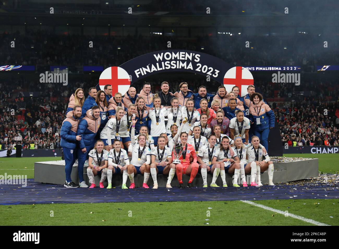 London, UK. 06th Apr, 2023. England Lionesses lift the Finalissima ...