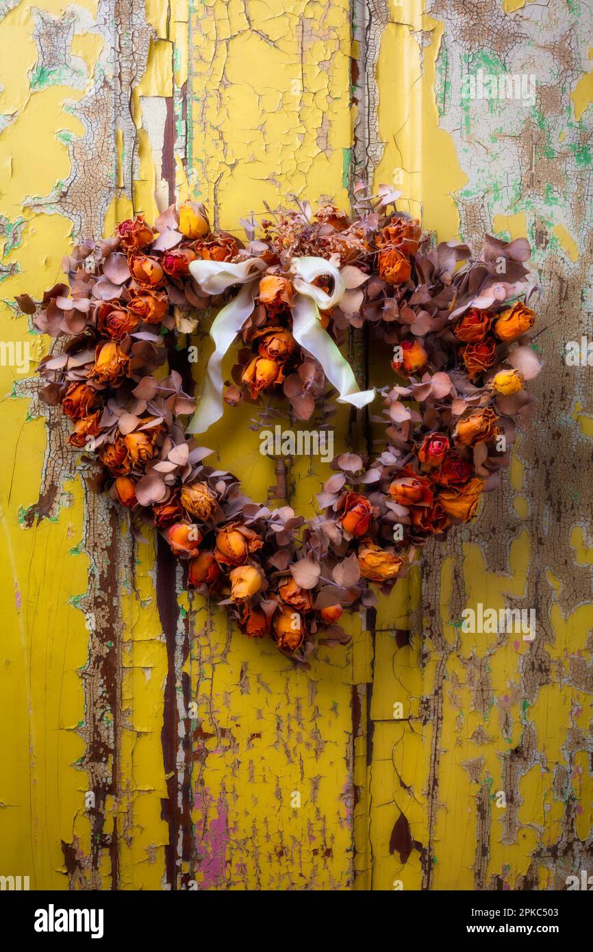 Old Flower Heart Wreath With Rusty Skeleton Key Still Life Stock Photo ...