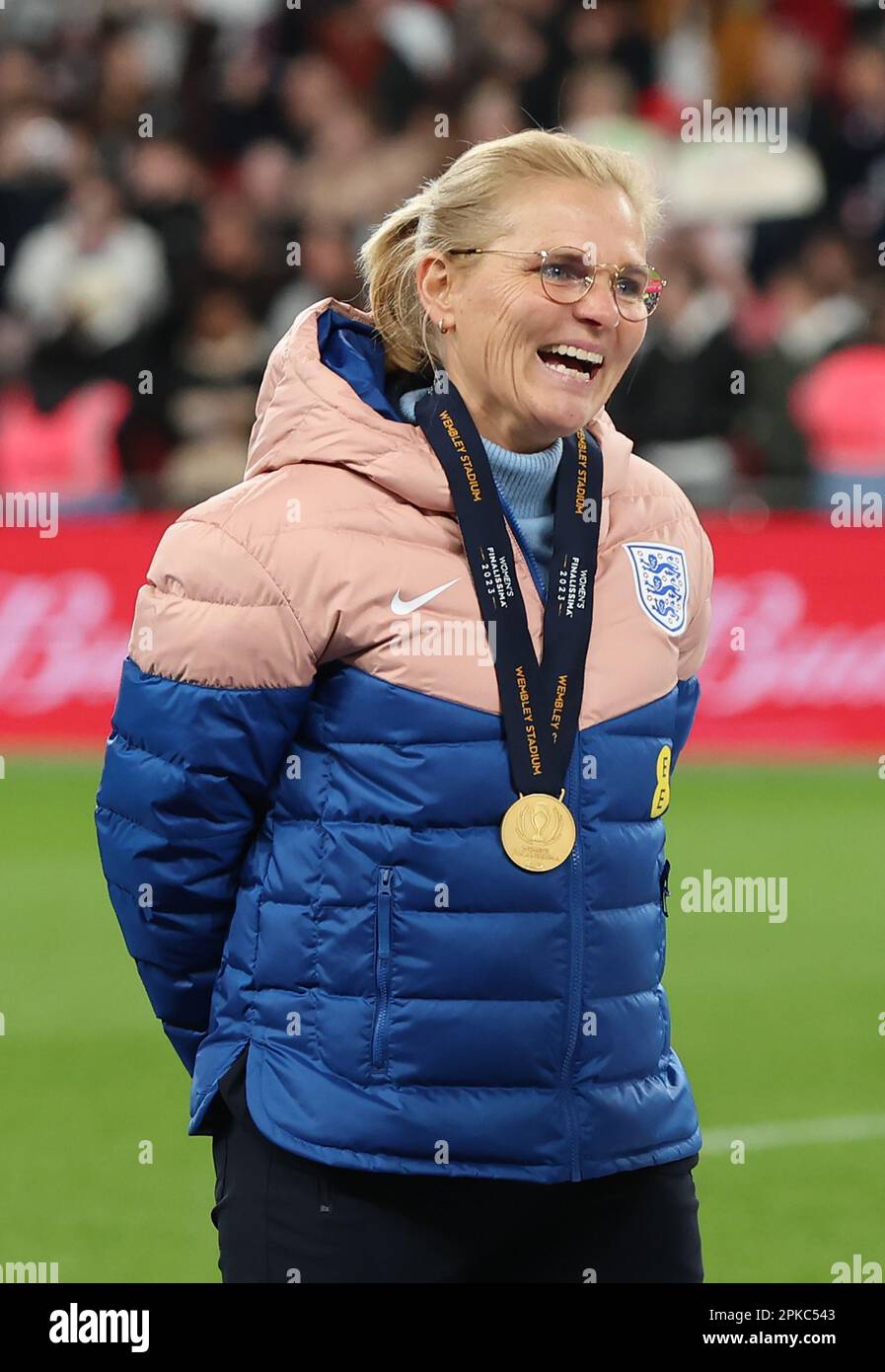 England women's coach Sarina Wiegman after the CONMEBOL-UEFA Women's ...