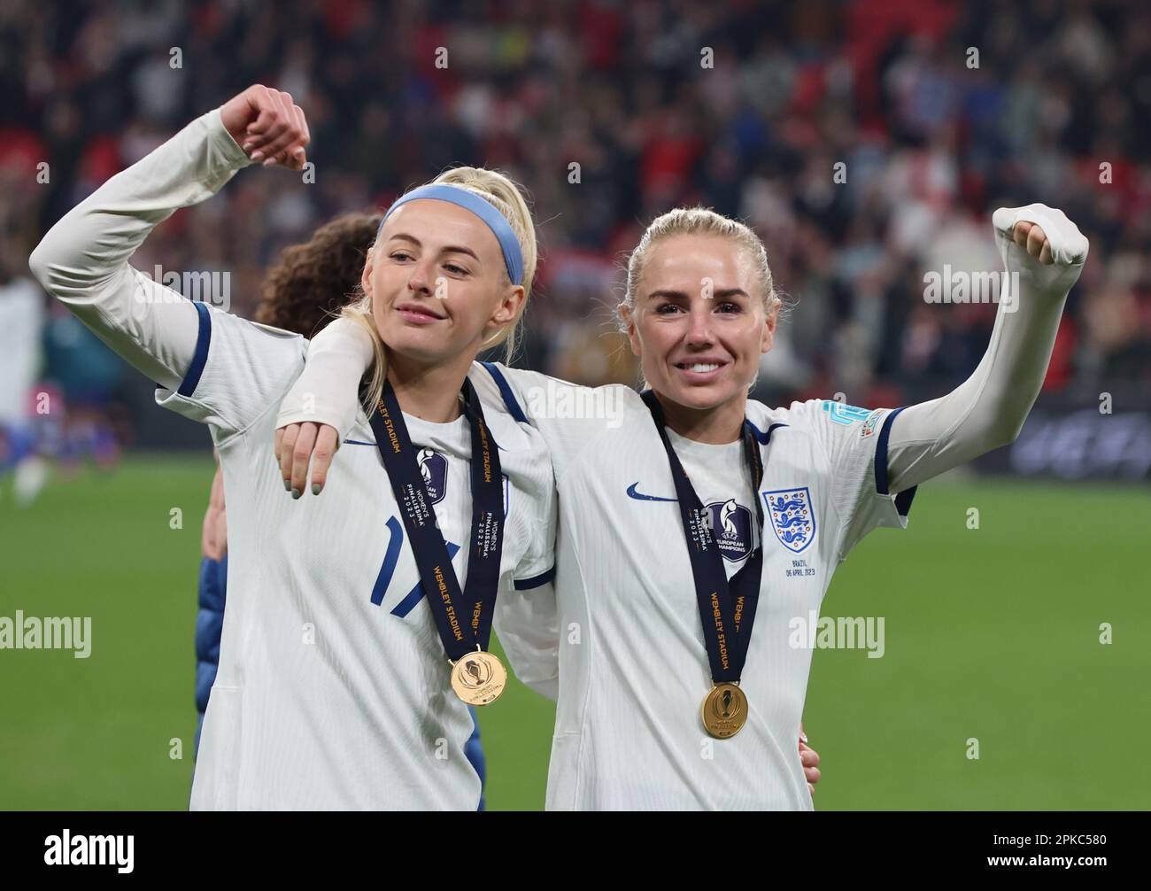 L-R Chloe Kelly (Manchester City) of England Women and Alex Greenwood ...