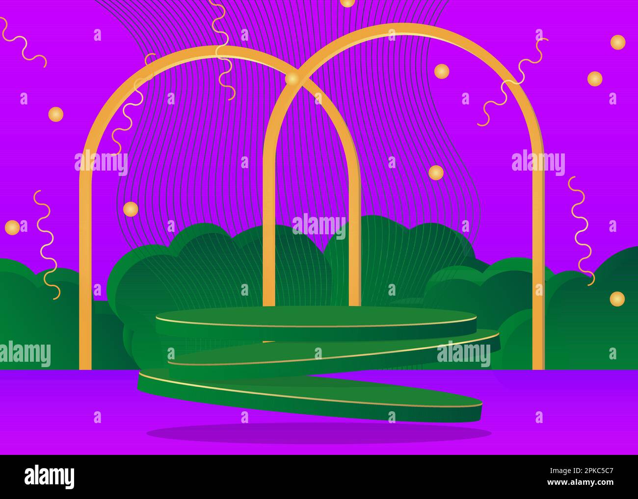 Green, Purple and Gold product display podium. Abstract cylinder ...