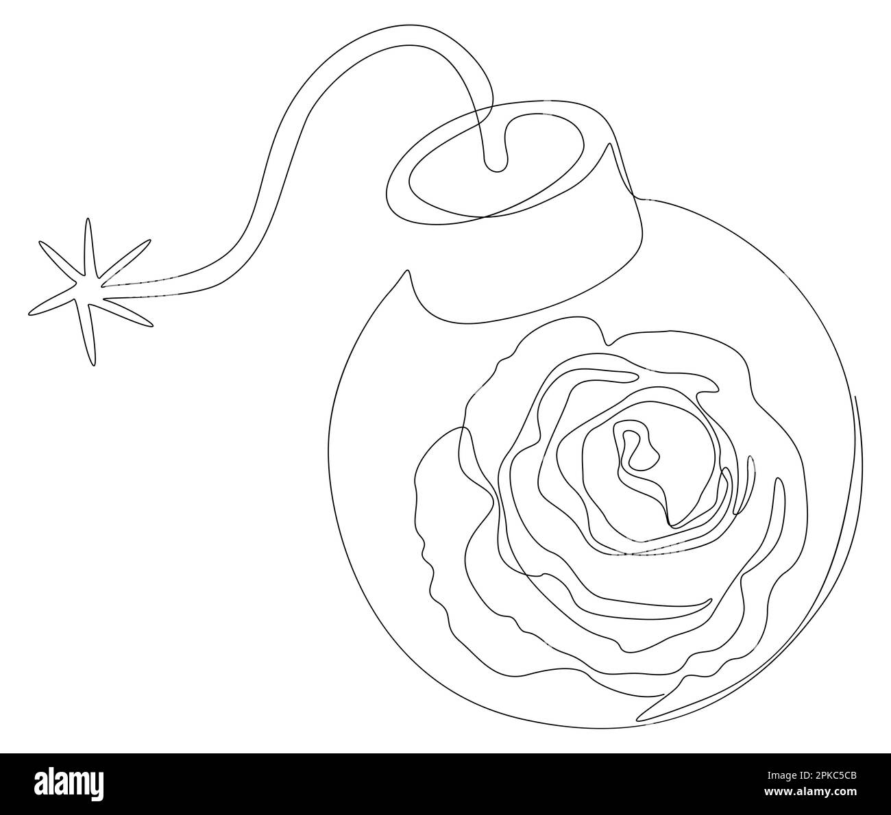 One continuous line of Bomb with rose flowers. Thin Line Illustration ...