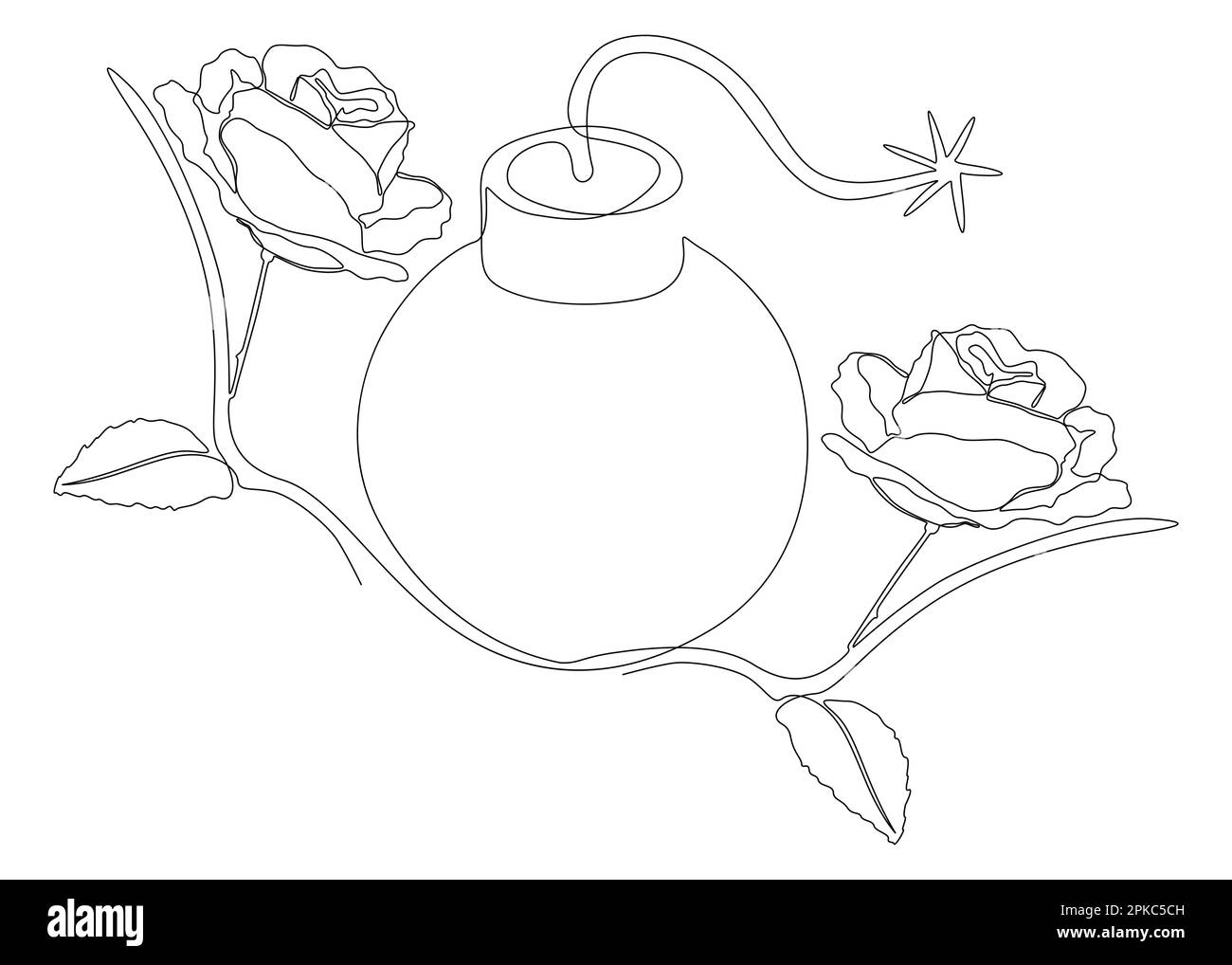 One continuous line of Bomb with rose flowers. Thin Line Illustration ...