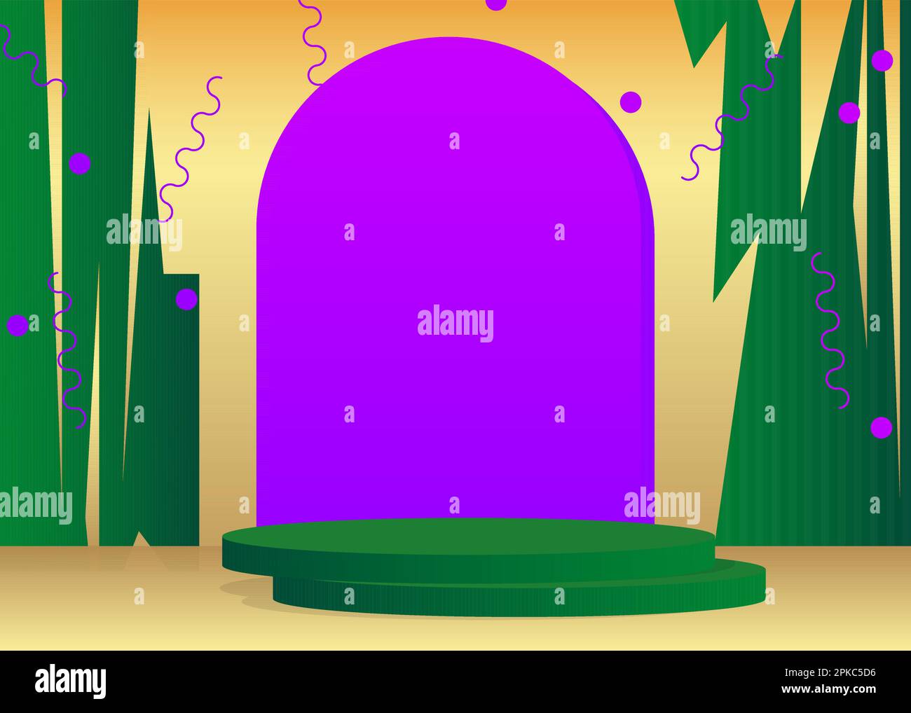 Green, Purple and Gold product display podium. Abstract cylinder ...