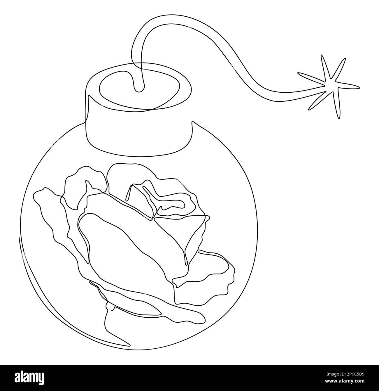 One continuous line of Bomb with rose flowers. Thin Line Illustration ...