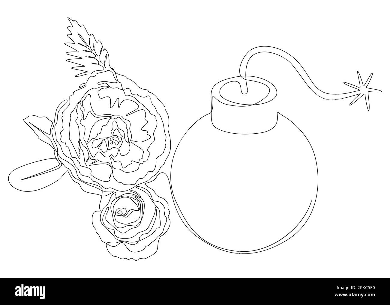 One continuous line of Bomb with rose flowers. Thin Line Illustration ...