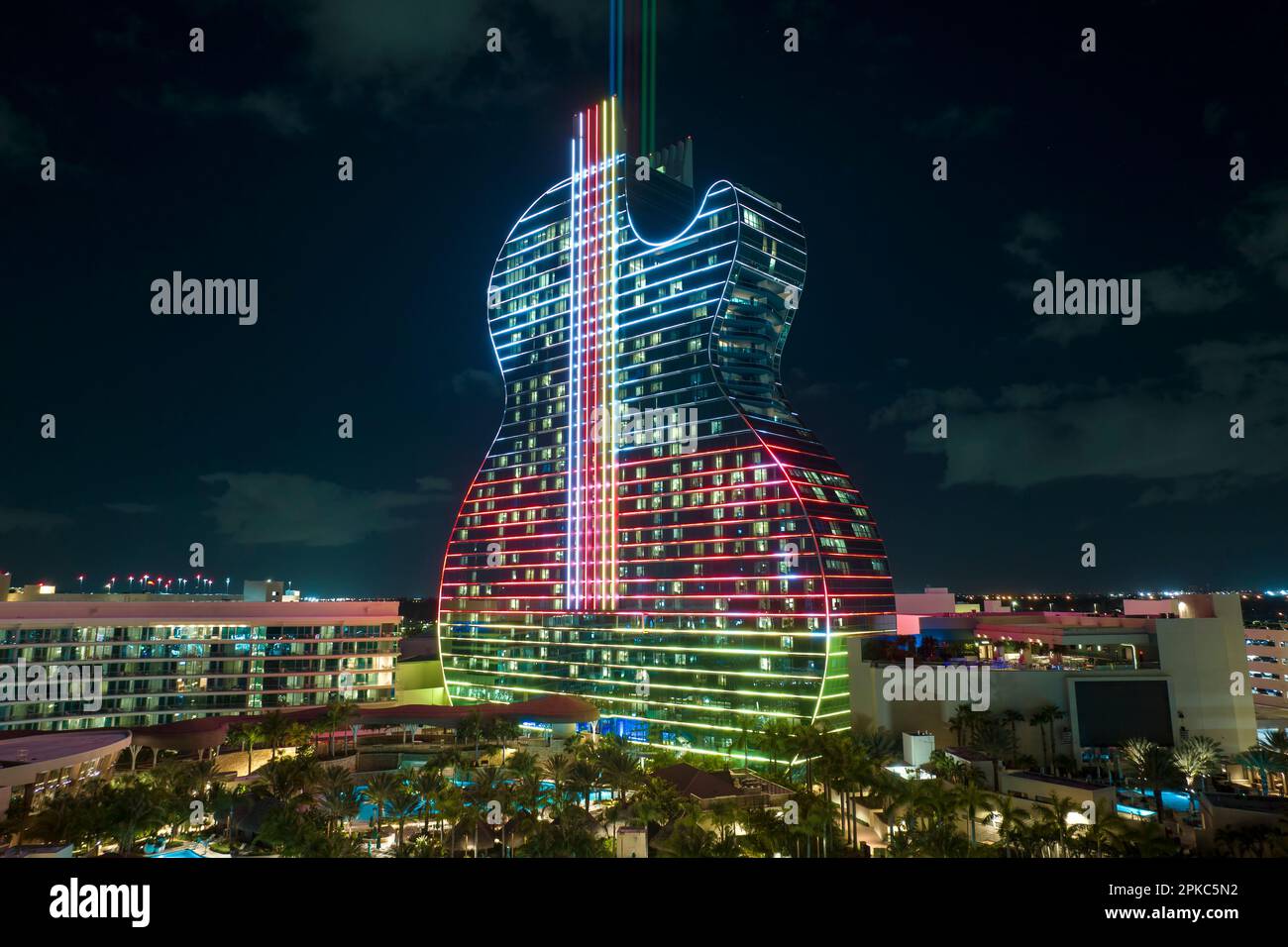 Aerial night view of Hollywood unban city landscape in Broward County ...