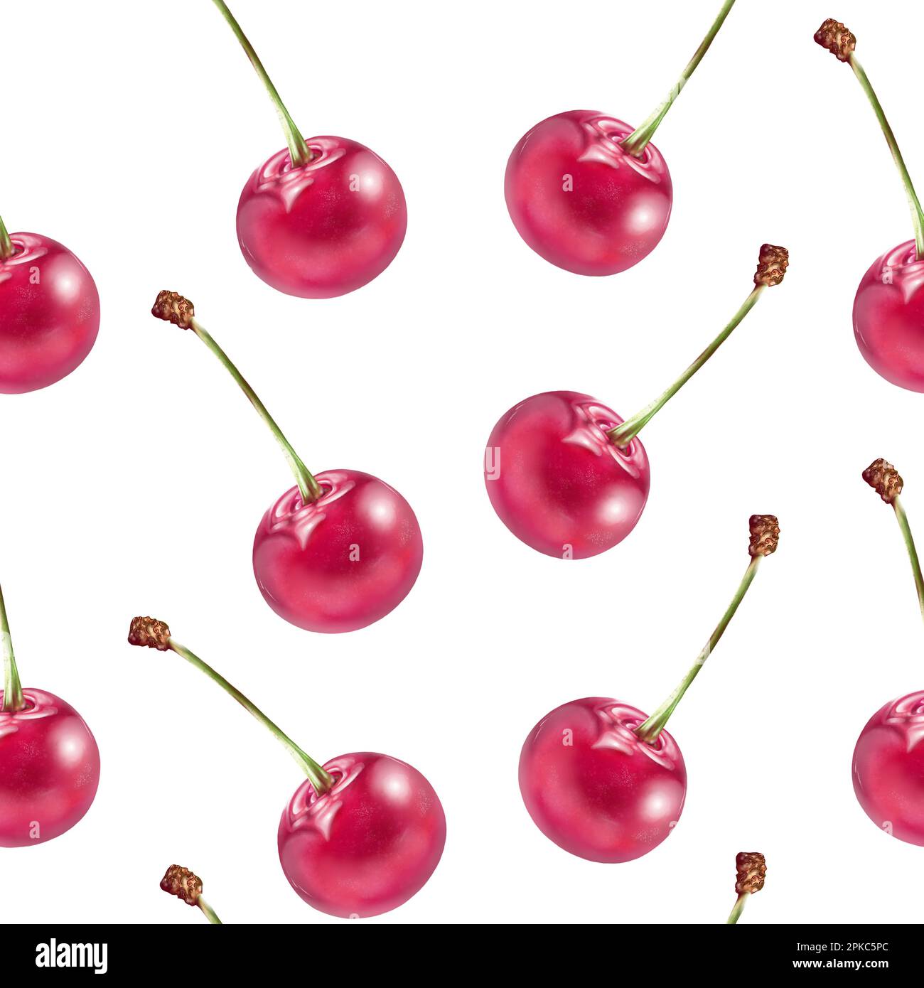 Illustration realism seamless pattern berry red cherry on a white ...