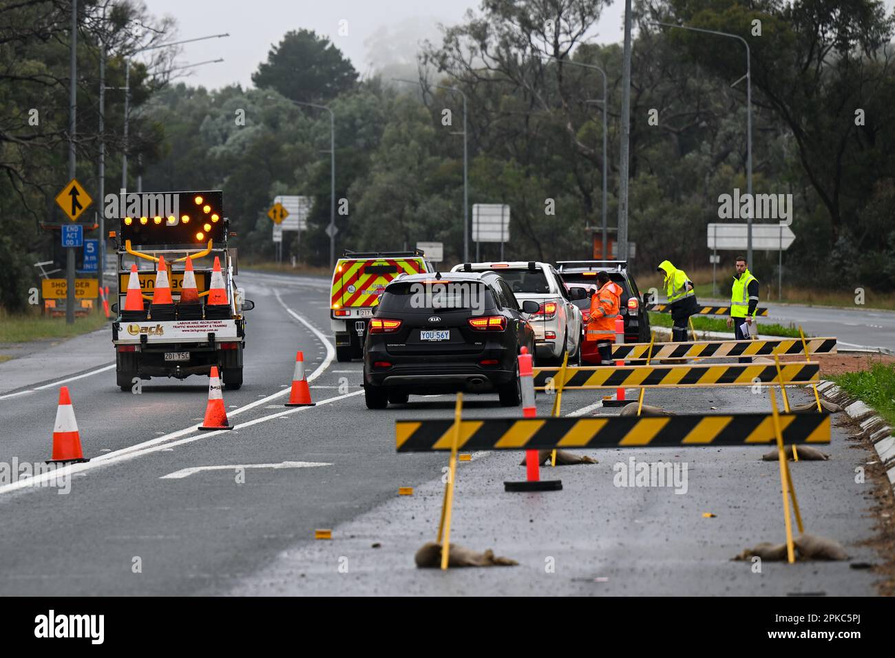 A road closure is seen between the town of Hall and Murrumbateman ...