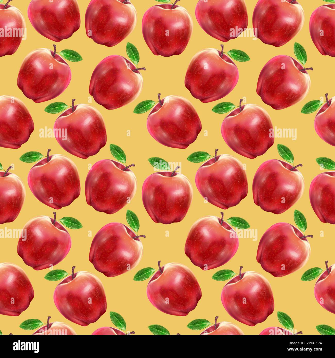 Illustration realism seamless pattern fruit apple red color on yellow ...