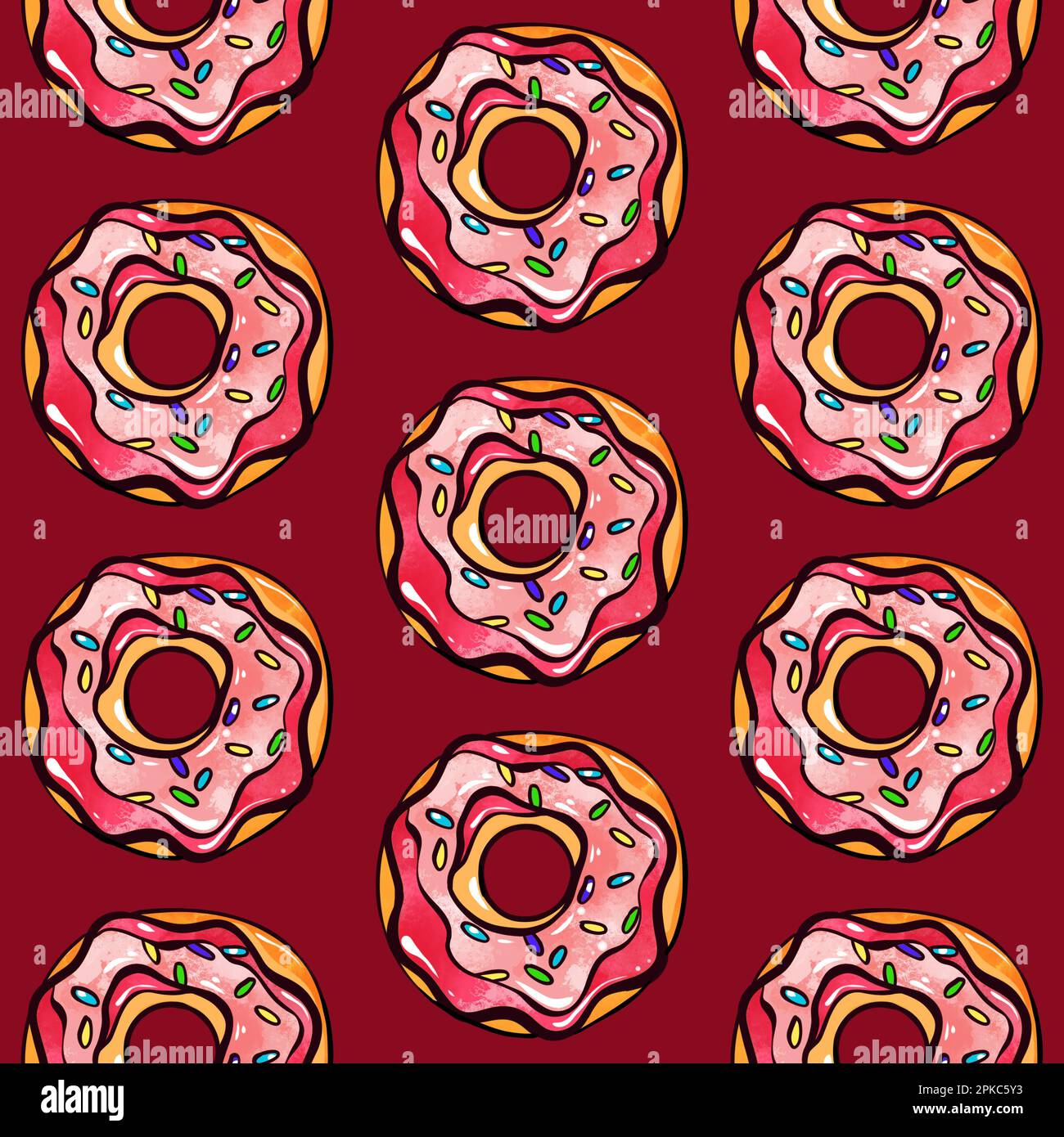 Seamless pattern of red donuts on a red background. Confectionery ...