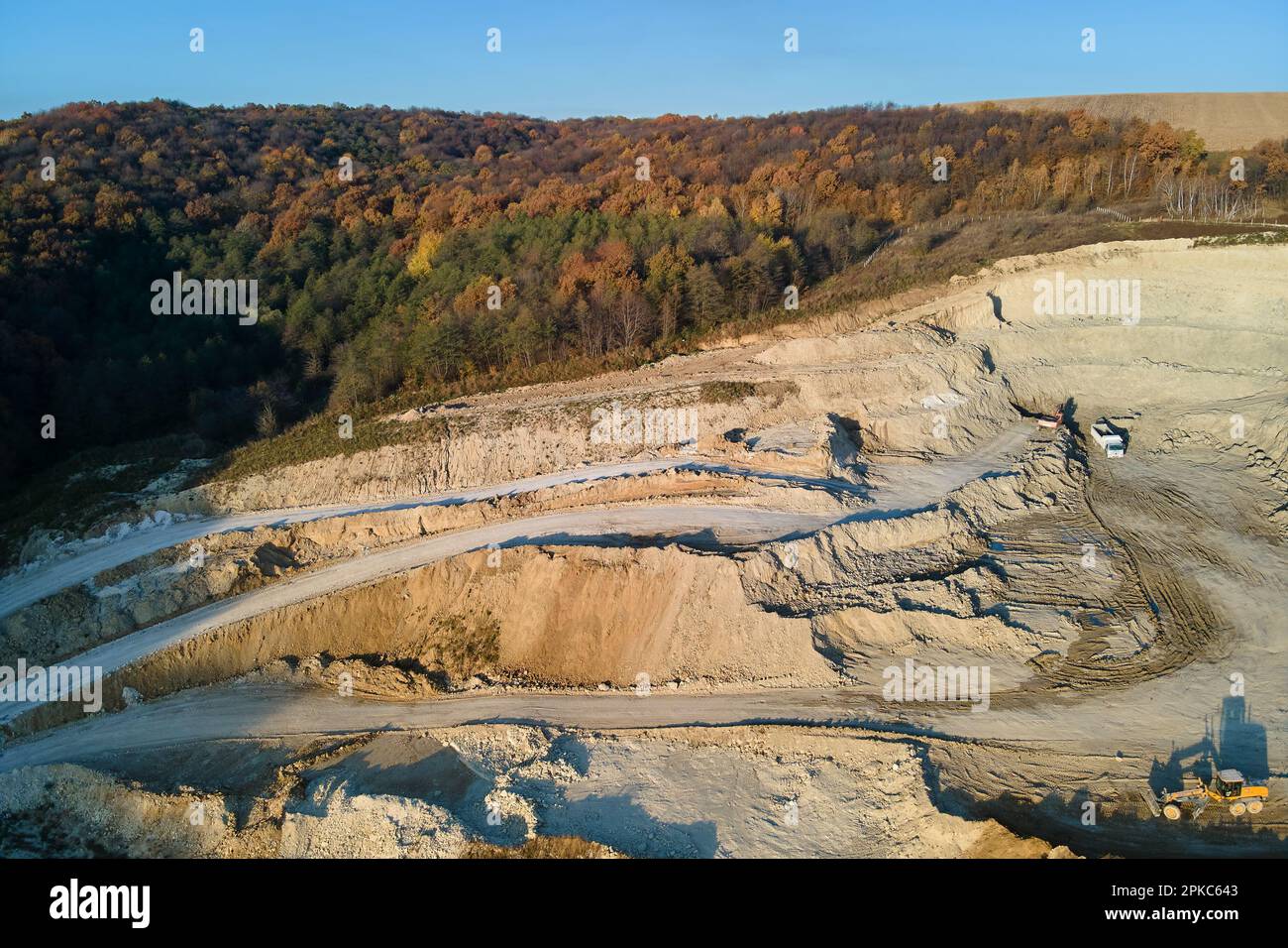Aerial view of open pit mining site of limestone materials for ...