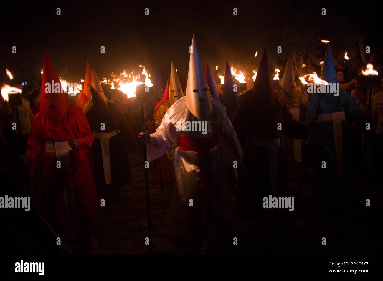 Traditional bonfire procession, held in the city of Goiás (GO), early ...