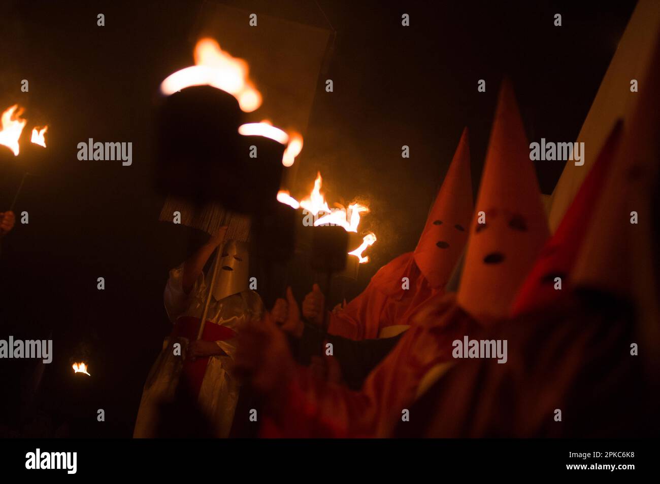 Traditional bonfire procession, held in the city of Goiás (GO), early ...