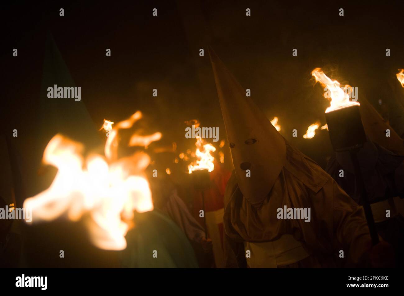 Traditional bonfire procession, held in the city of Goiás (GO), early ...