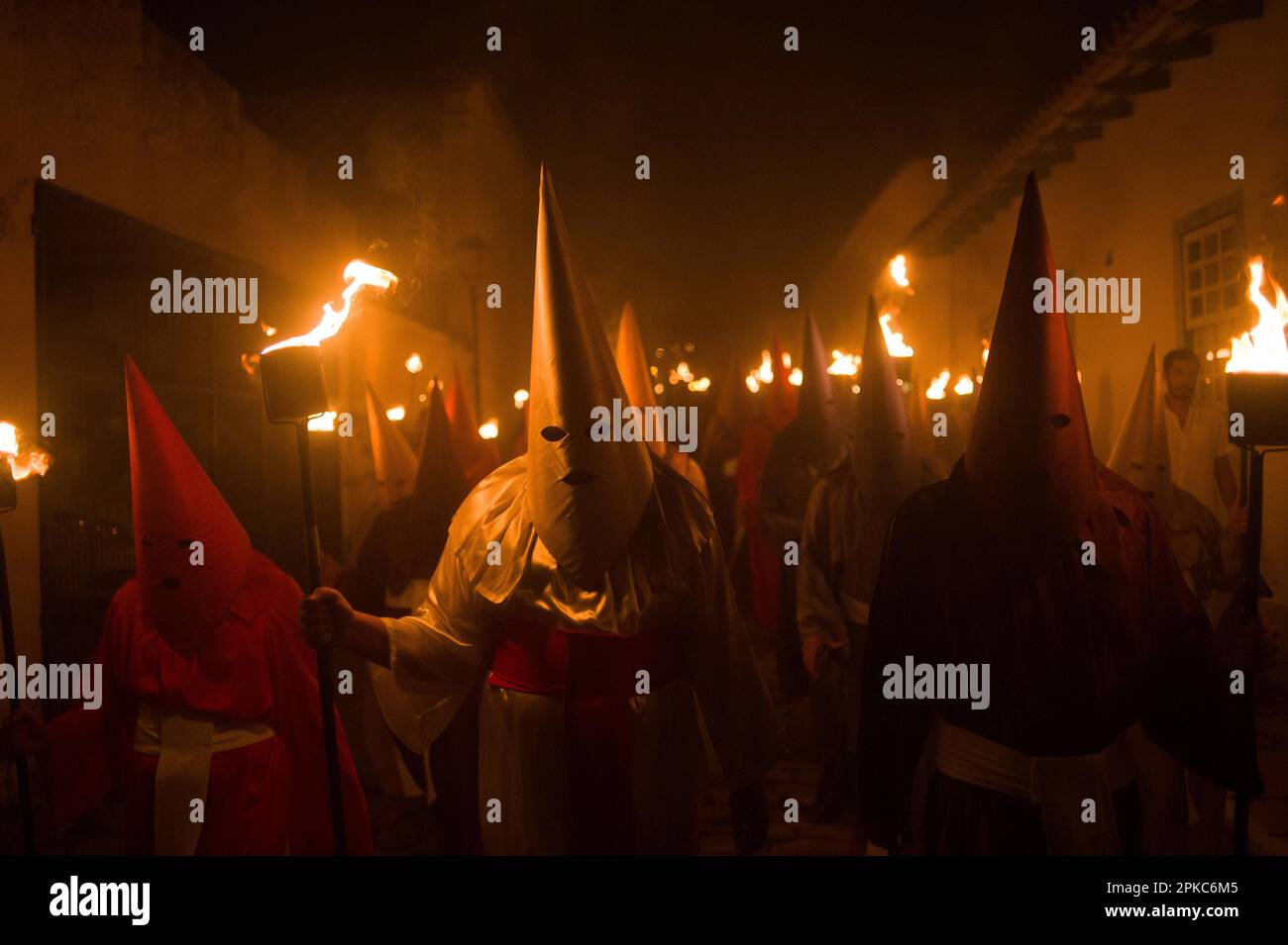 Traditional bonfire procession, held in the city of Goiás (GO), early ...