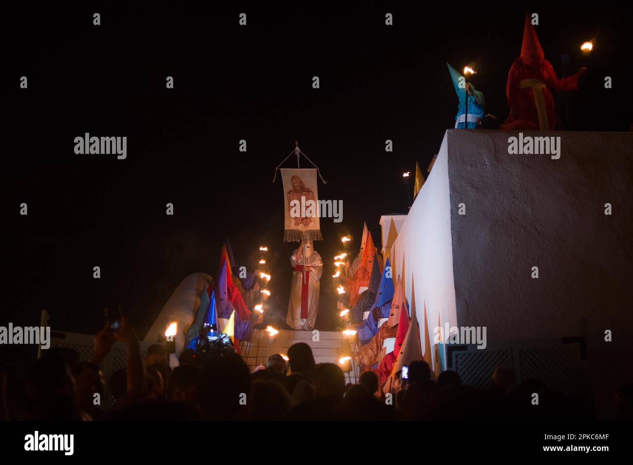Traditional bonfire procession, held in the city of Goiás (GO), early ...